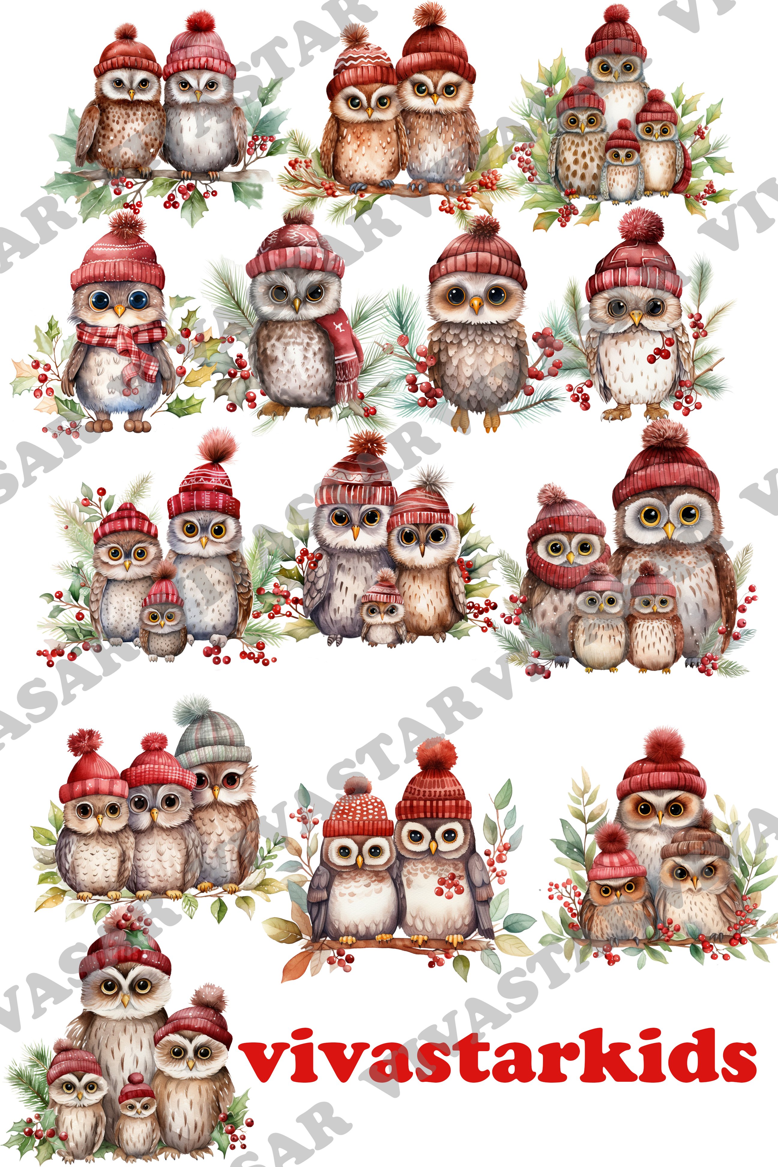Cute Christmas Owls Clipart Christmas Clipart Winter clipart