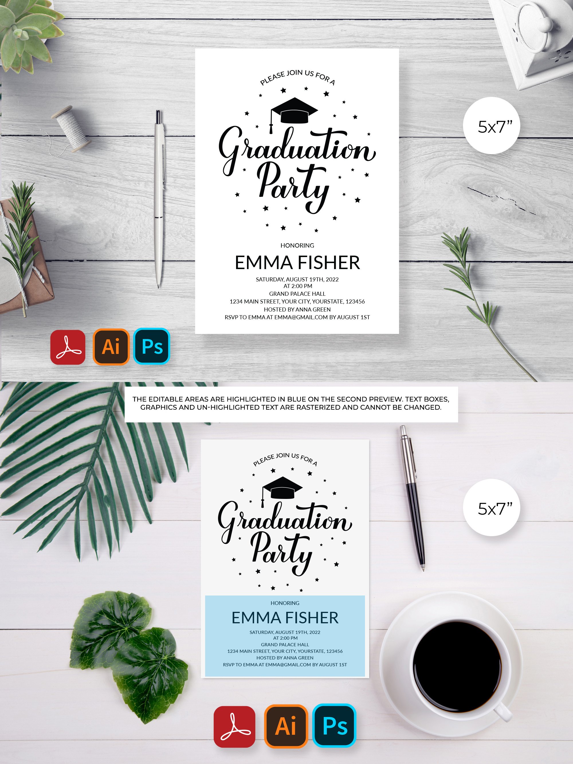 Graduation Party Invitation Template, Editable Grad Invite
