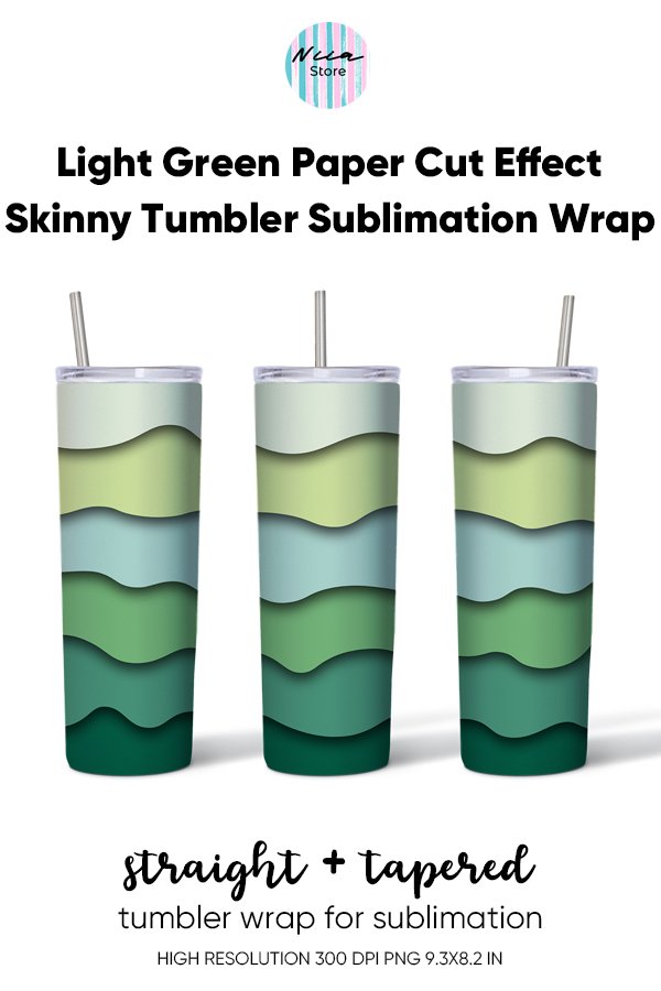 Light Green Paper Cut Effect Skinny Tumbler Sublimation Wrap