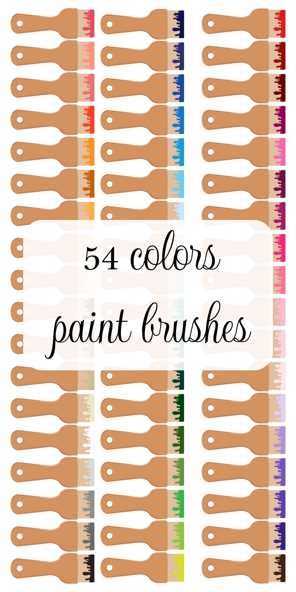 Set of 54 colors Paint Brushes Vector