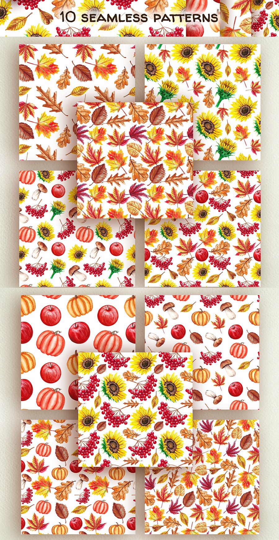 Watercolor autumn digital paper Pack, Fall Background