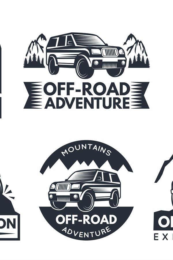 Monochrome labels set with suv cars