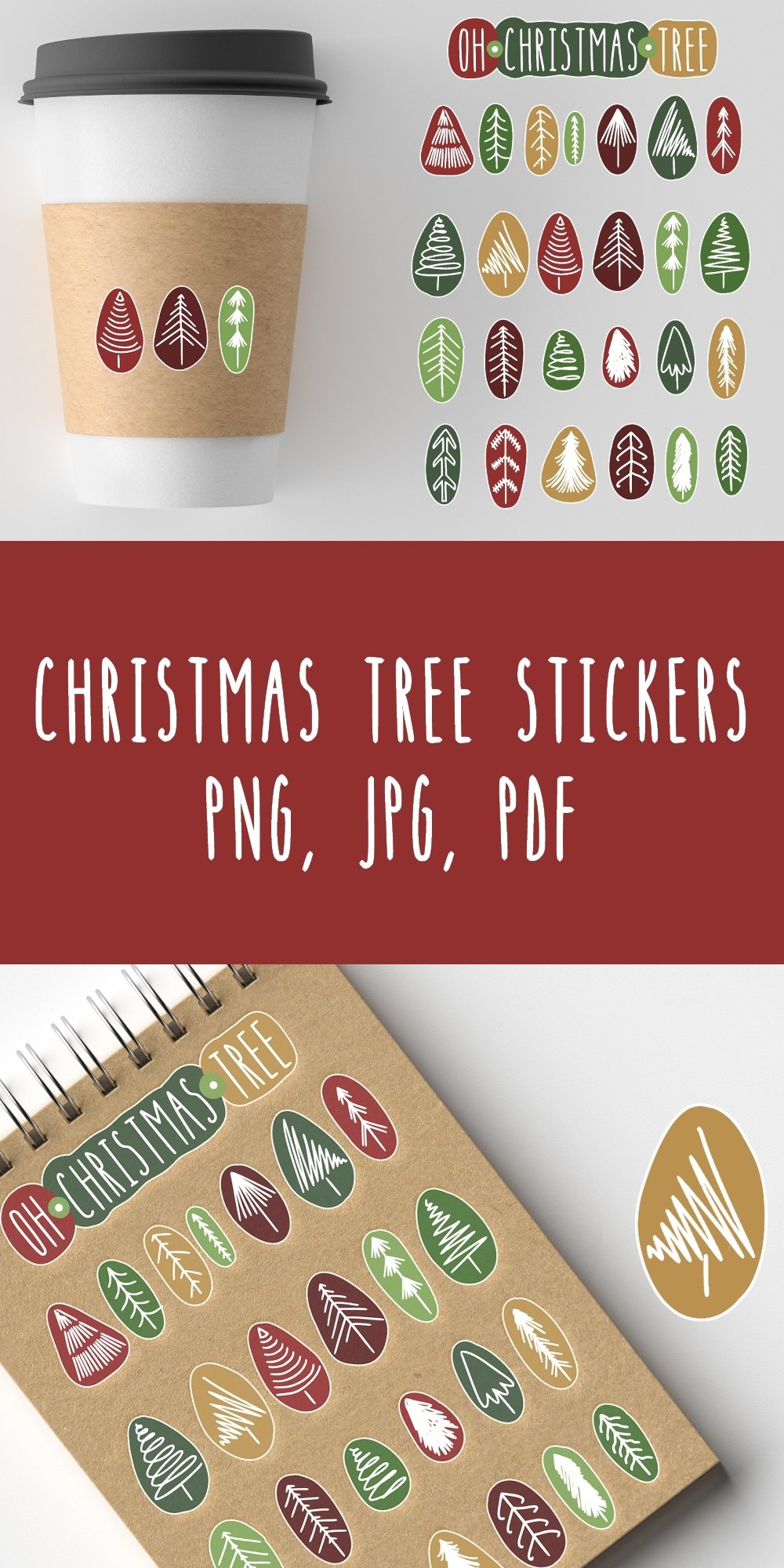 Christmas trees stickers sheet