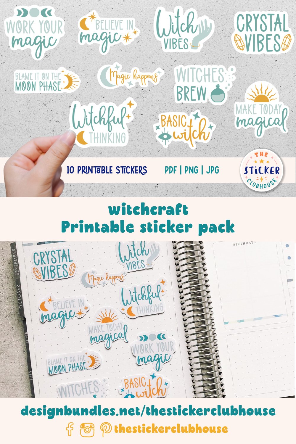 Witchcraft stickers | Witchy stickers bundle | 10 stickers