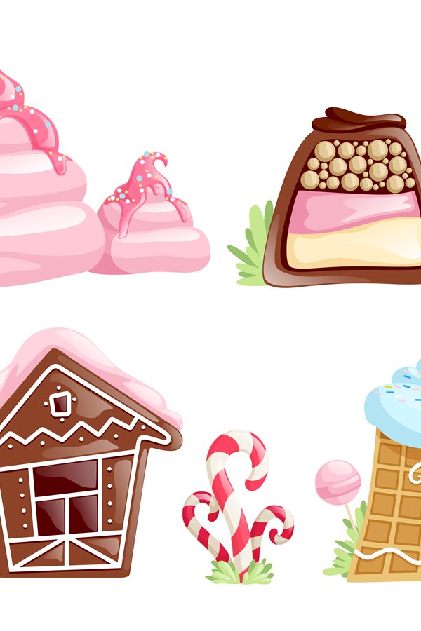Sweet objects. Caramel chocolate candies fantasy elements fo