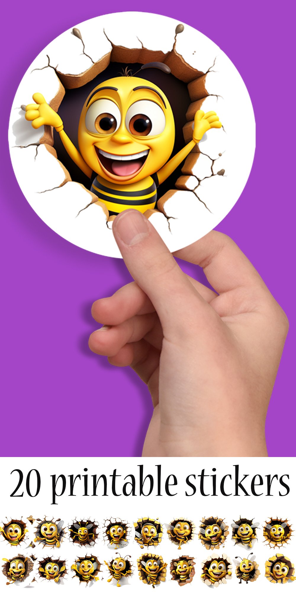 3D Cute Bee Printable Stickers - Unleash Buzzworthy Charm!