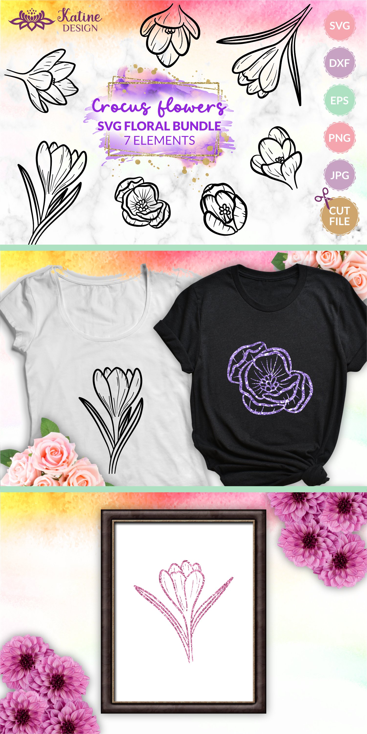 Spring Flower Svg Crocus Svg Hand Drawn Clipart Bundle