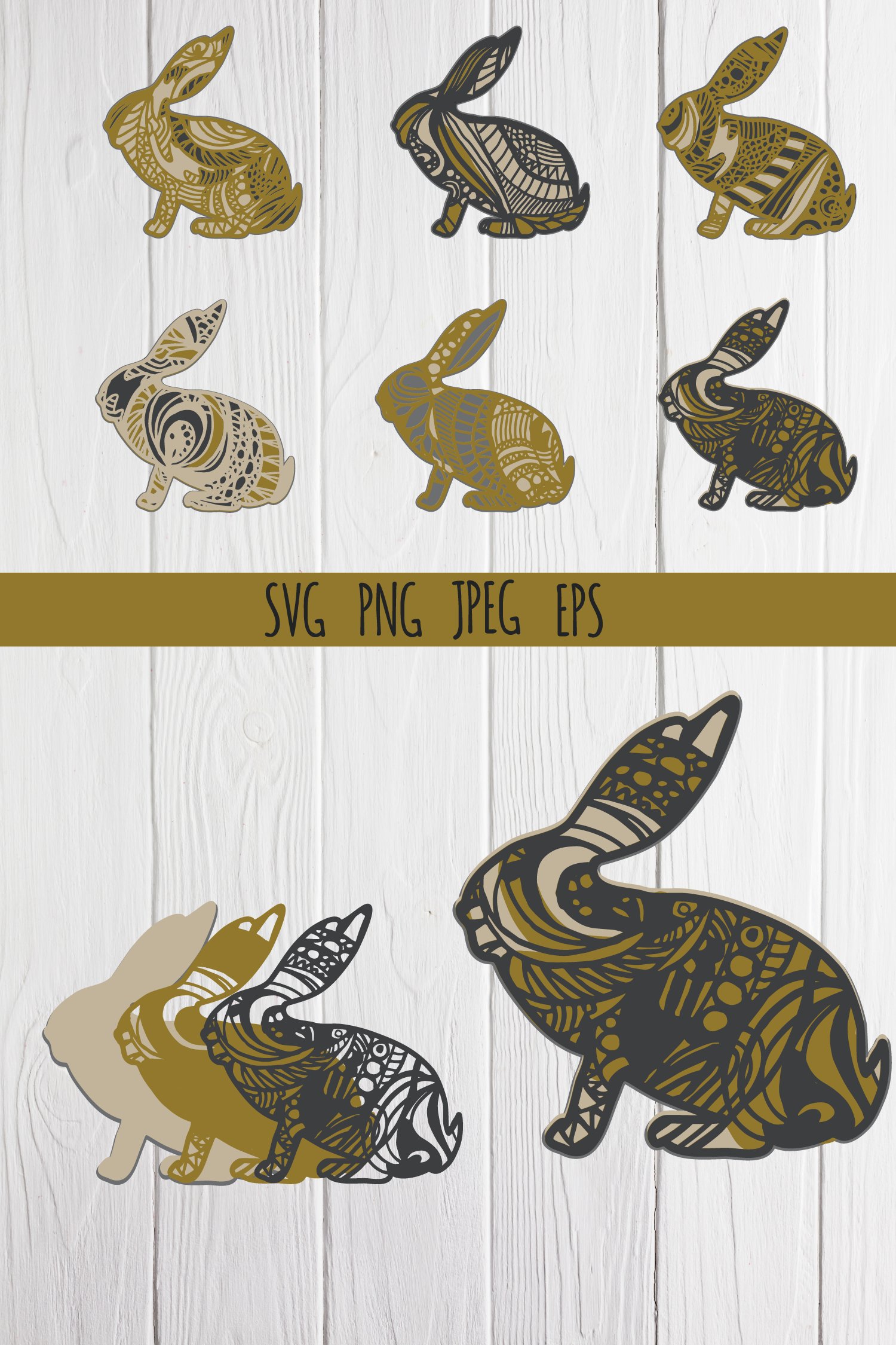 3d layered Easter bunny svg. Mandala bunny bundle