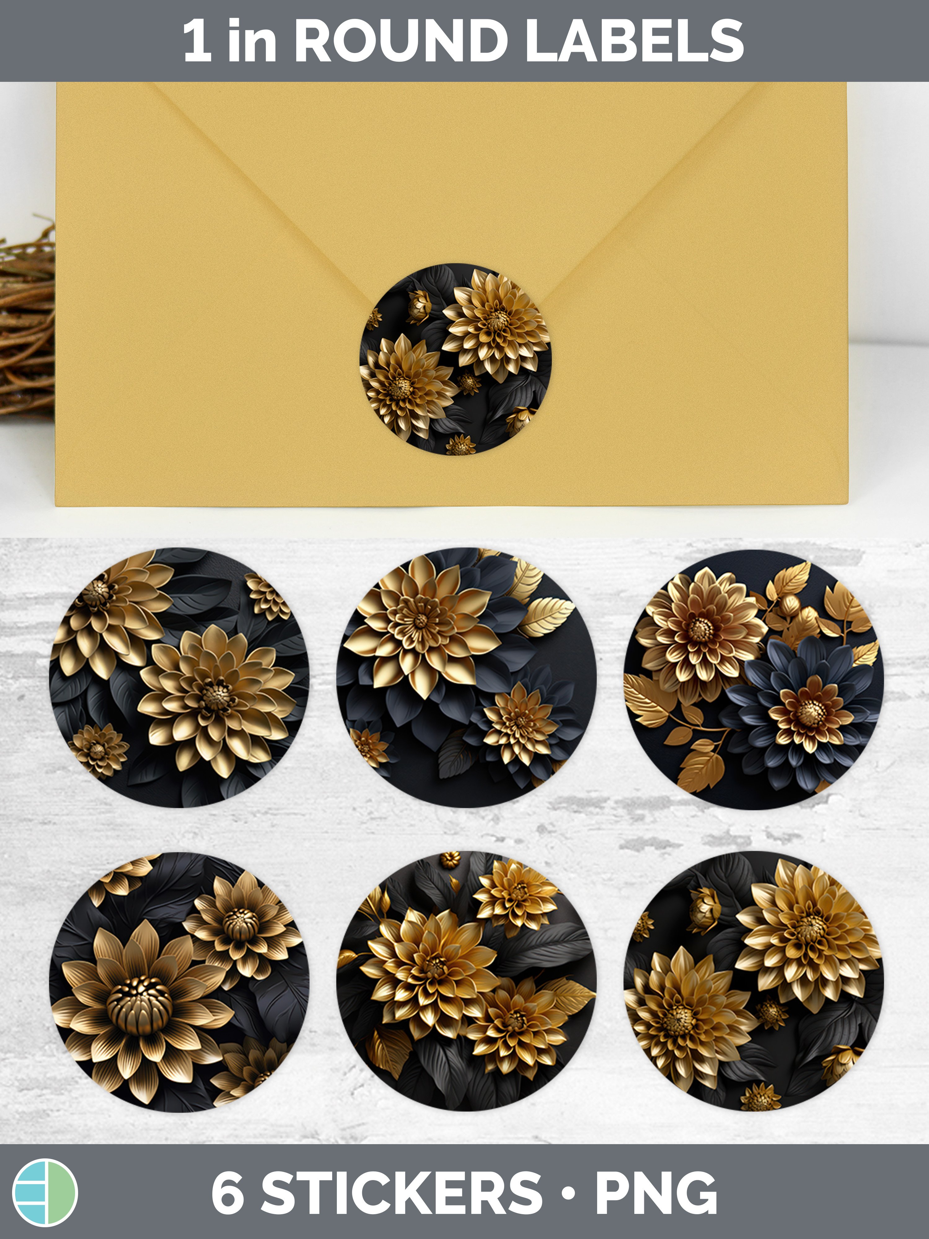3D Elegant Dahlia Flowers Stickers | Round Labels Designs Bu