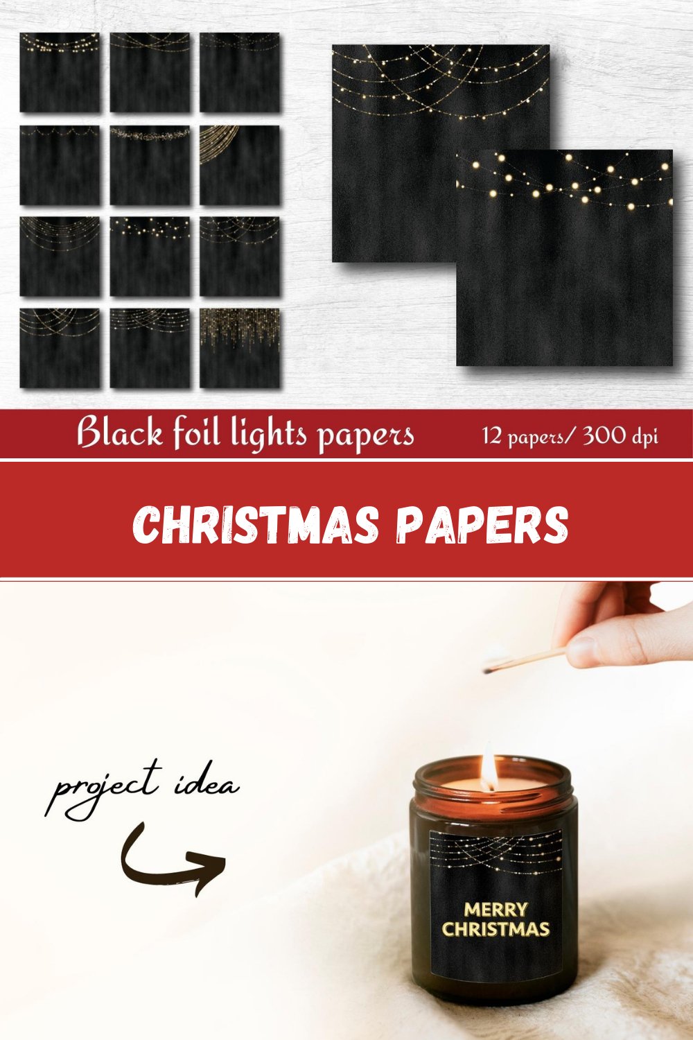 12 Black Christmas String Lights Papers (2492219)