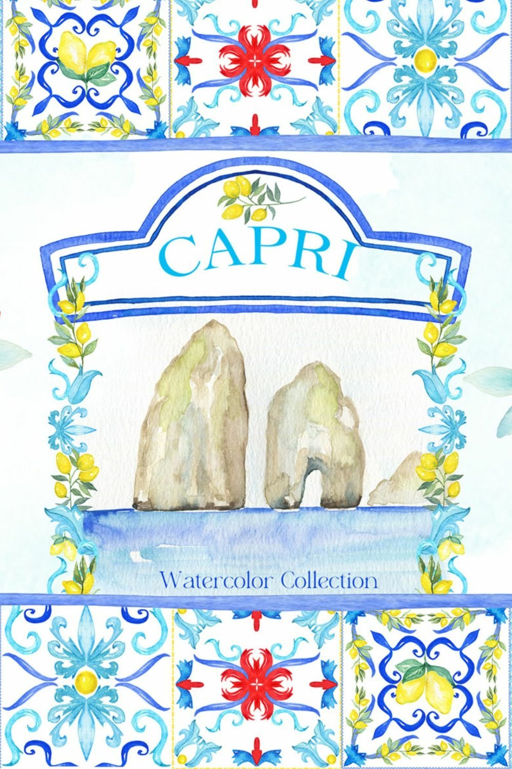 Capri Italy Watercolor Clipart Tiles