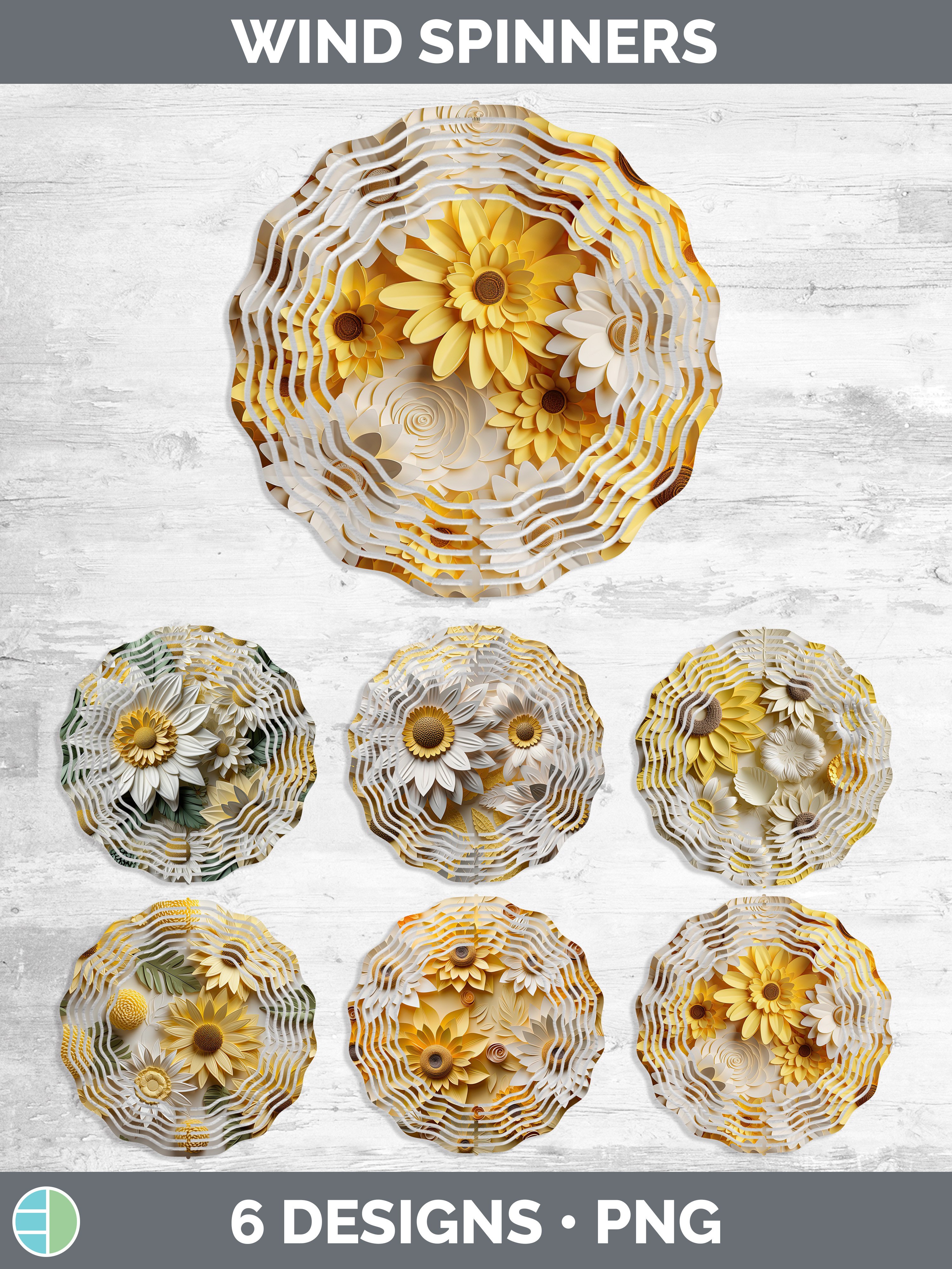 3D Paper Sunflower Flowers Wind Spinner | Bundle Spinner Des