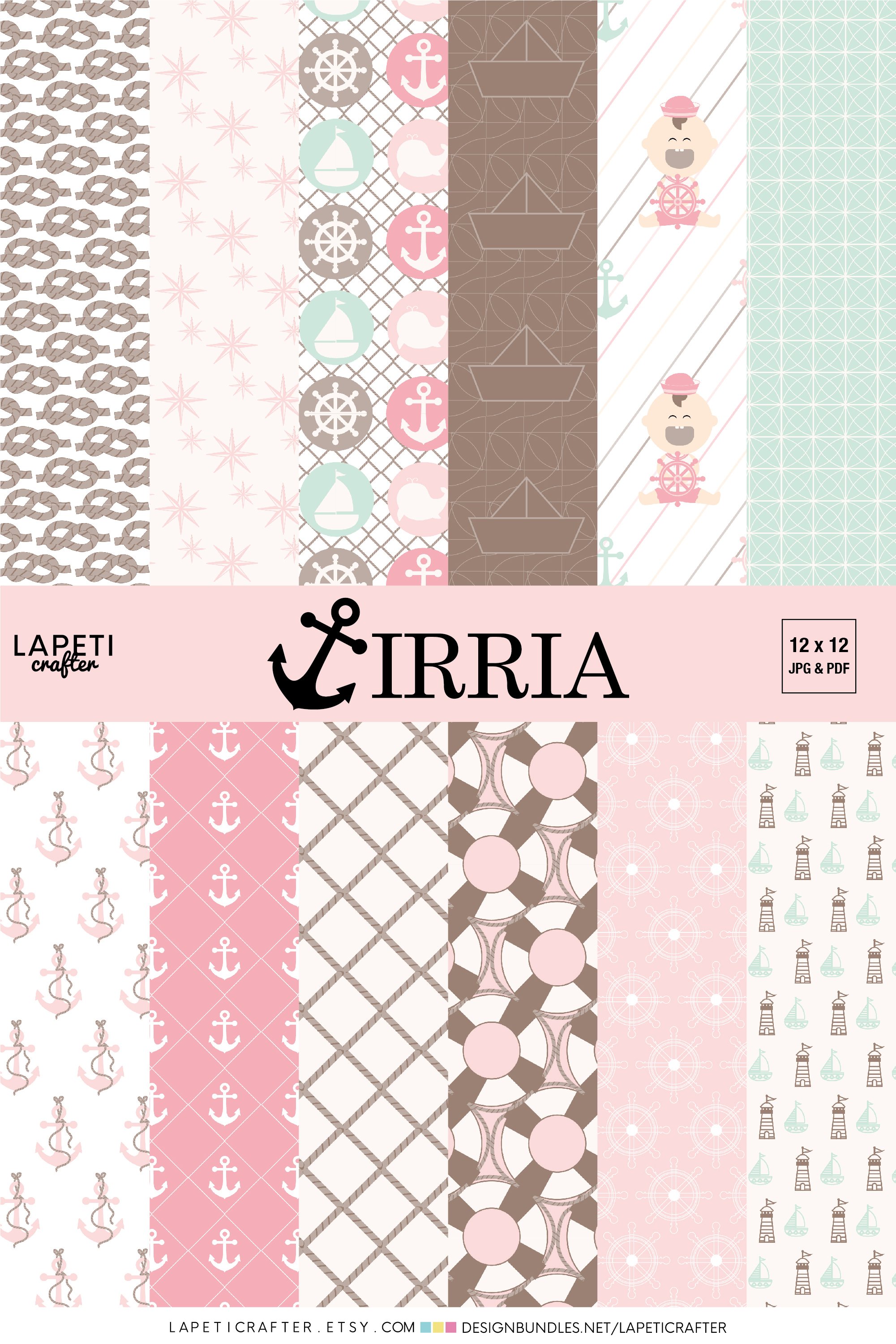Nautical Printable Pastel Digital Paper Pack
