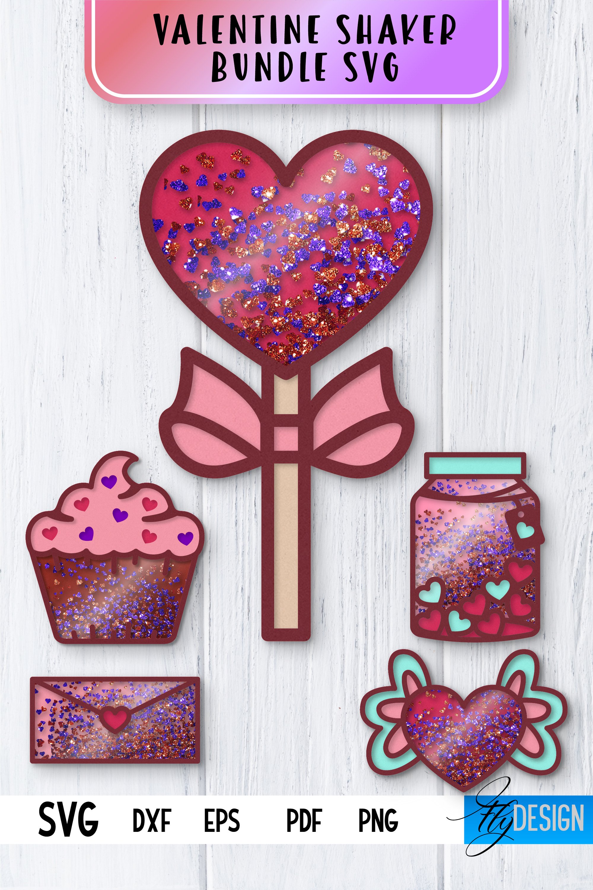Valentines Shakers SVG Bundle | Layered Valentines Day SVG