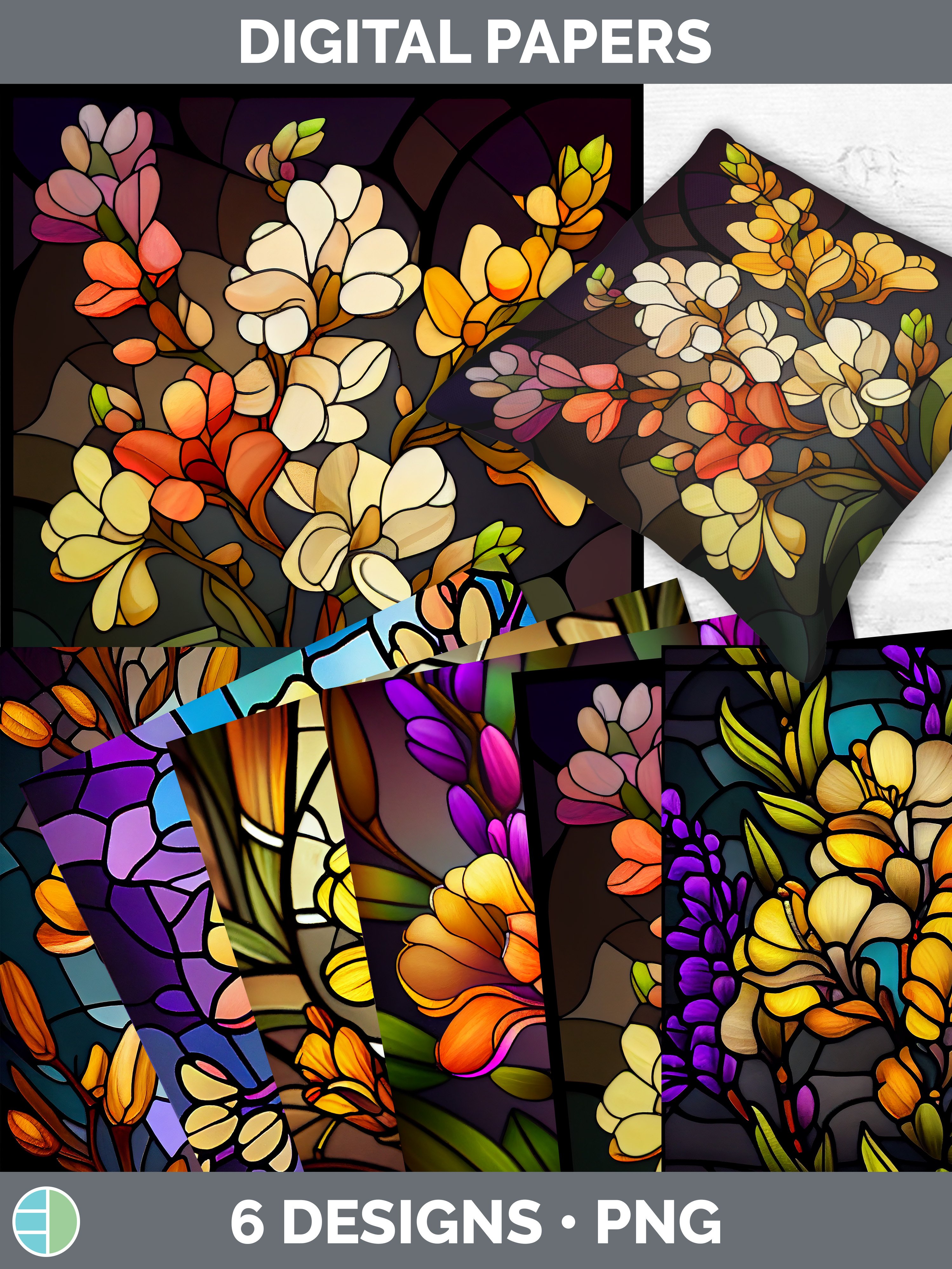 Stained Glass Freesia Flowers Paper Backgrounds | Digital Sc