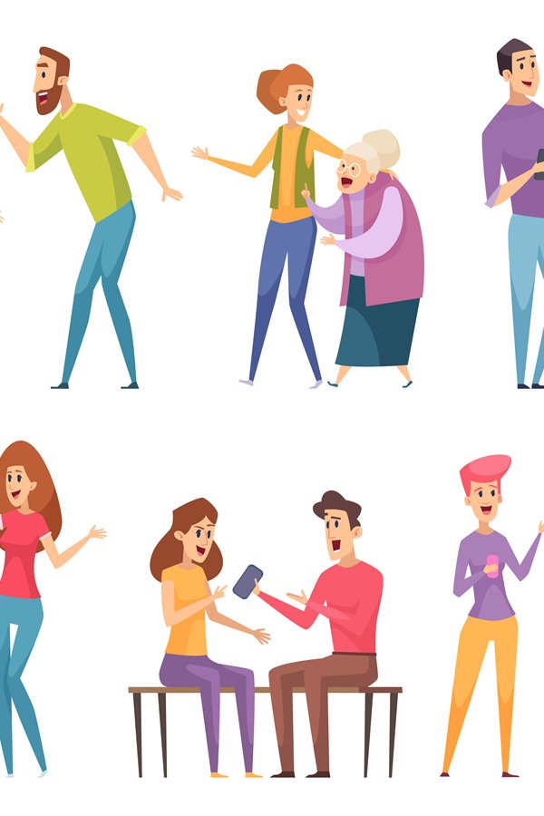 People talking. Conversation crowd communication characters