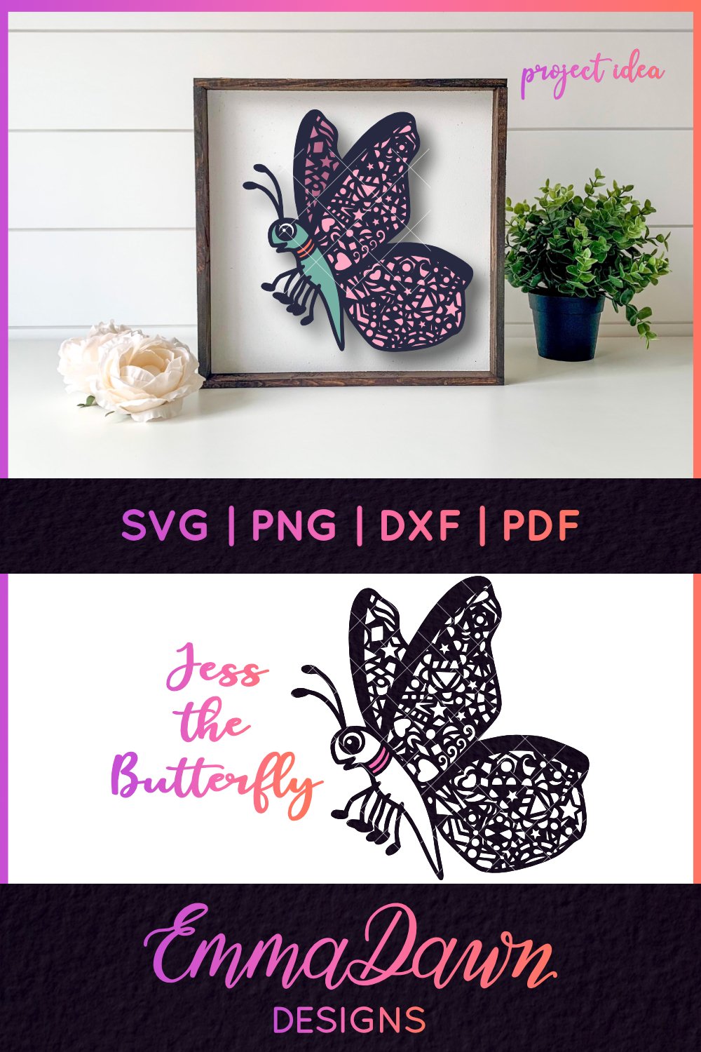 BUTTERFLY SVG | ZENTANGLE CUT FILE