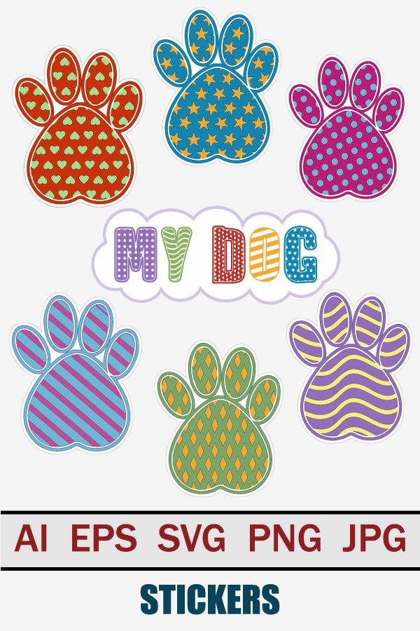 Set of Dog Trail stickers with SVG ornament