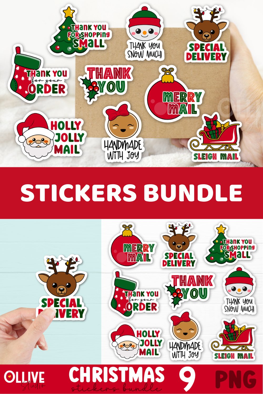 Christmas Business Stickers Bundle PNG | Thank You Sticker