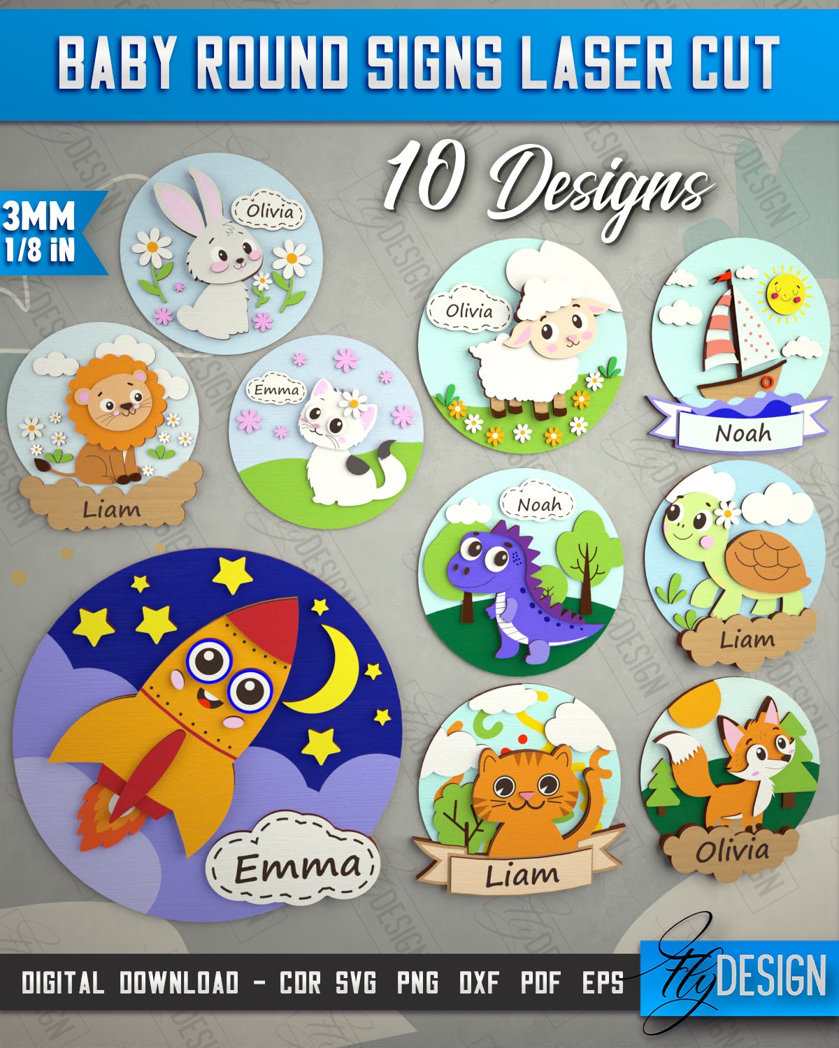 Baby Round Signs Laser Cut, Personalized Kids Sign Laser Cut