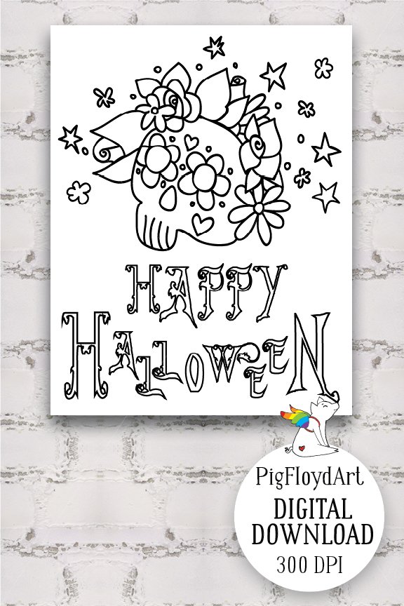 Halloween Coloring page, Digital download, Digital Stamp