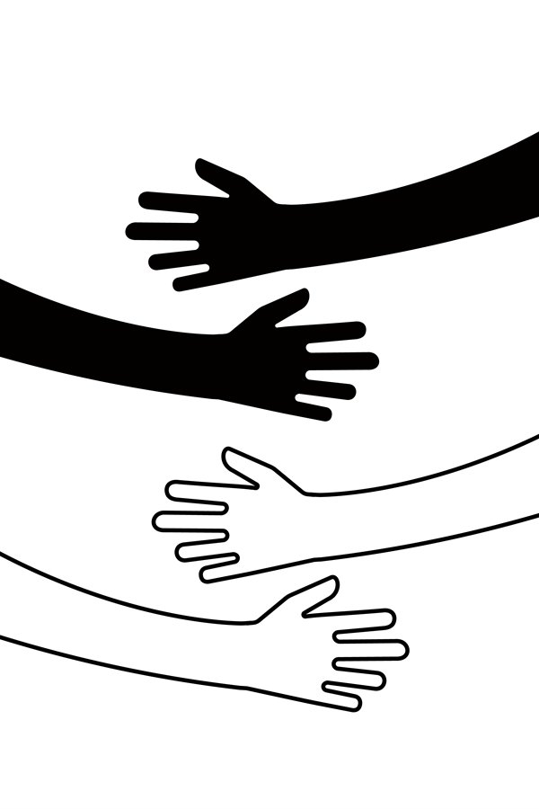 Hugging hands. Arm embrace, belief togetherness unique relat