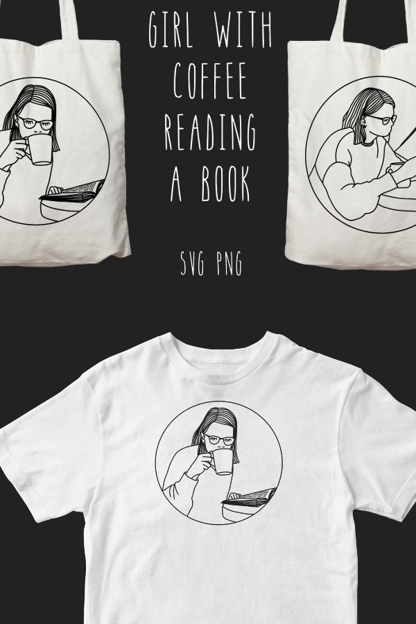 girl with coffee reading a book svg, png