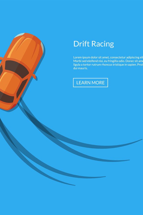 Vector drifting car top view with tire tracks illustration