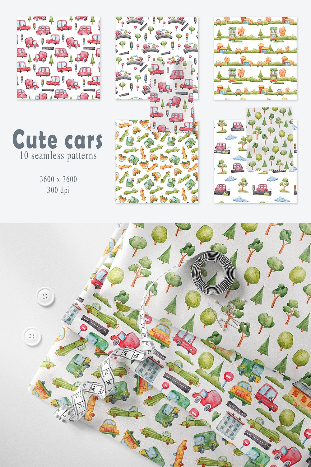 Kids nursery retro cars seamless patterns
