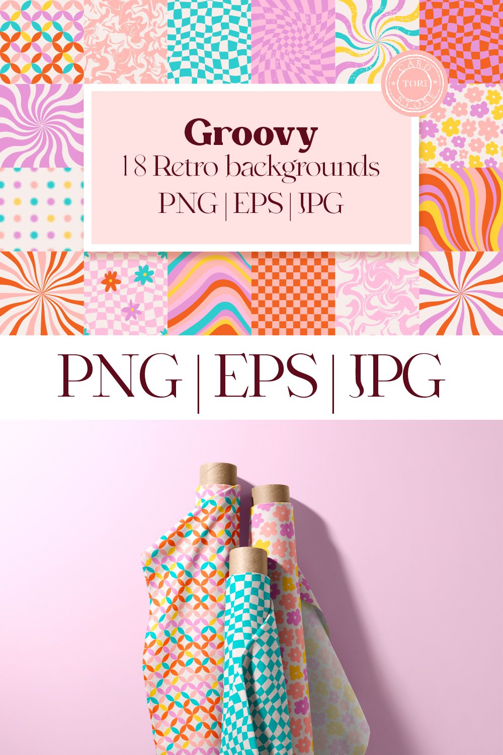 Groovy Digital Papers, Retro seamless patterns