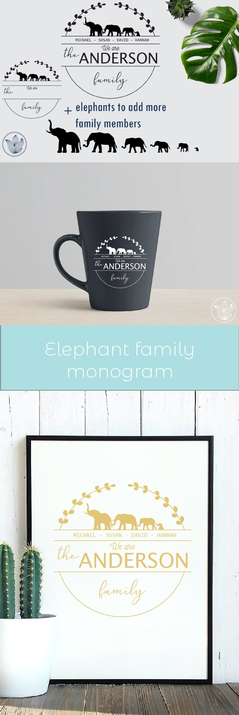 Elephant Family Monogram | Round Family Logo