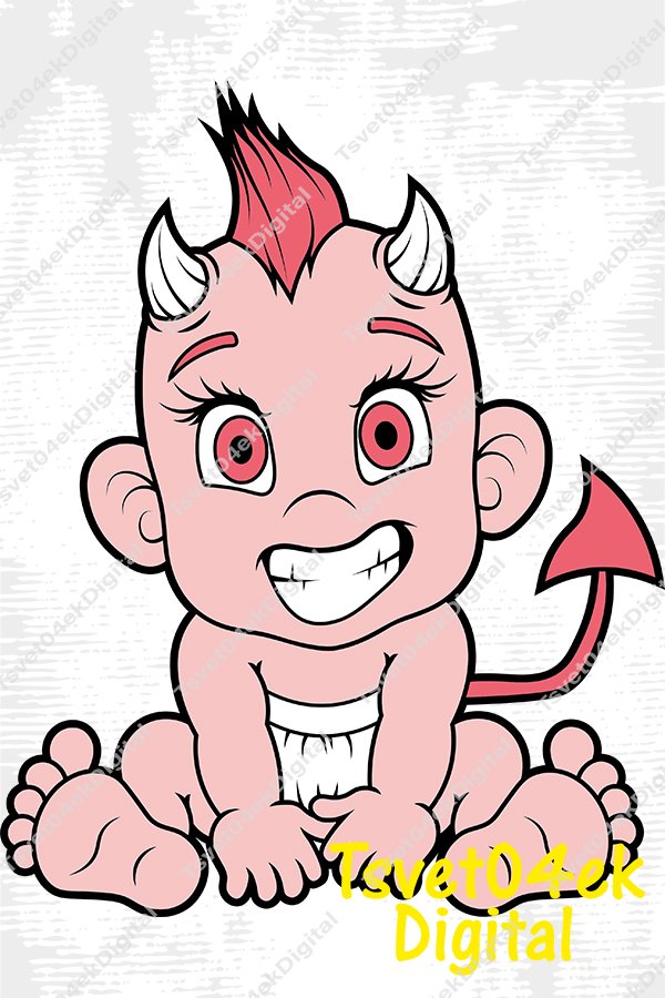 Funny baby devil with horns and tail