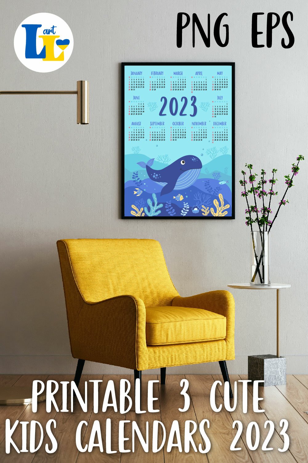 3 Printable cute children's calendars 2023. underwater world