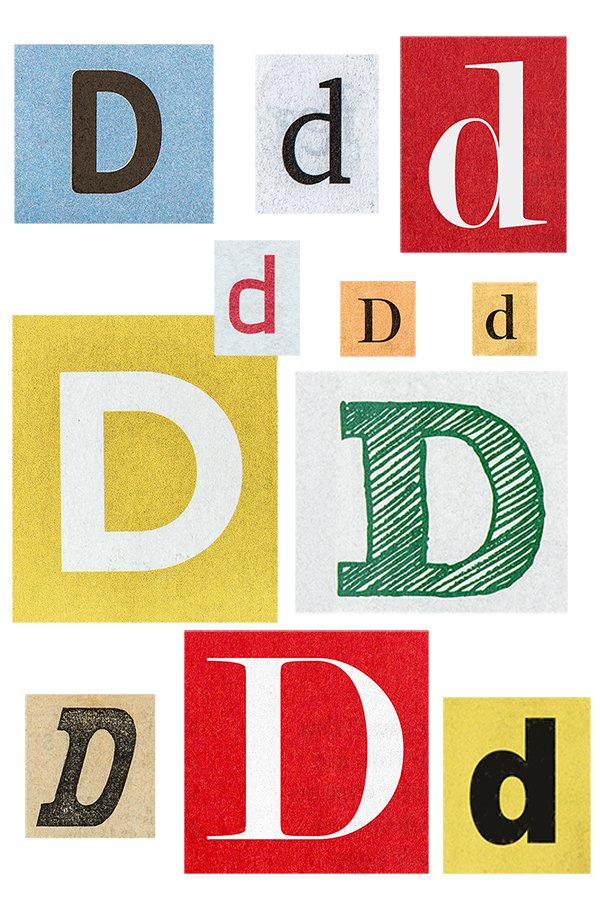 Ransom Note Paper cut letter D Cutouts for crafting