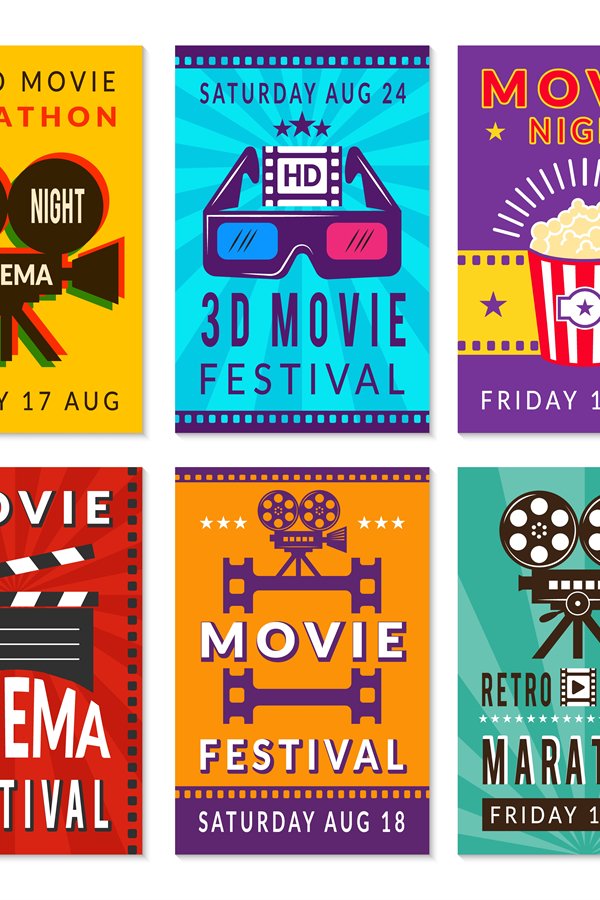 Template of cinema cards. Vector designs of various cinema c