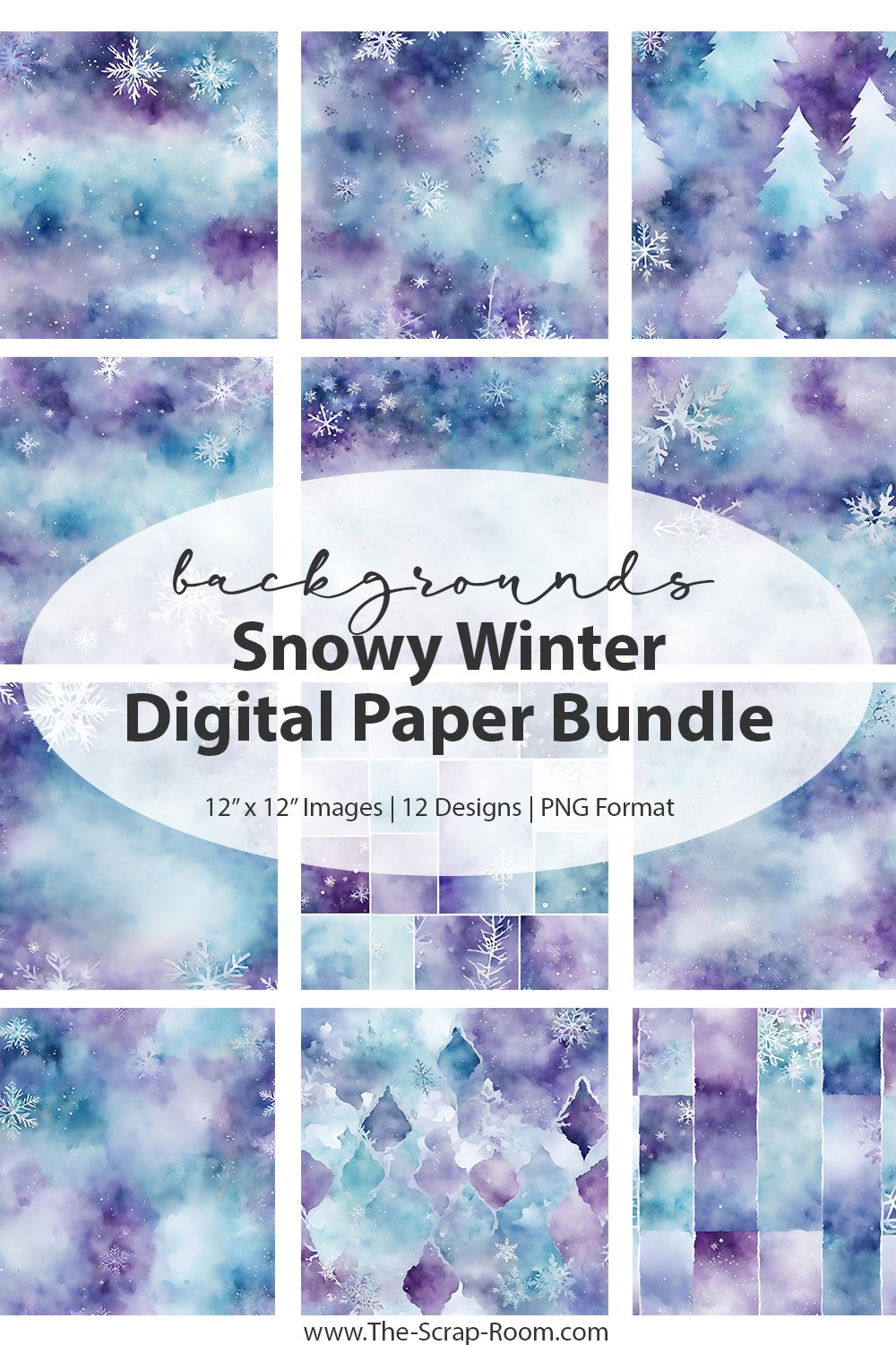 Digital Paper, printable paper bundle: Snowy Winter paper #2