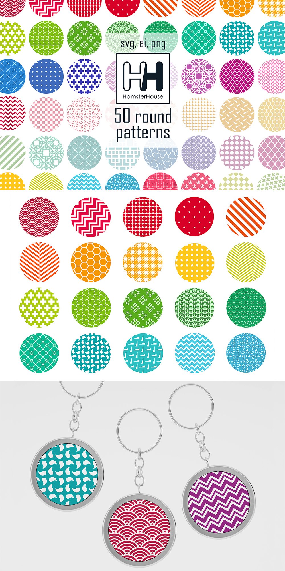 50 round patterns, svg, ai and png