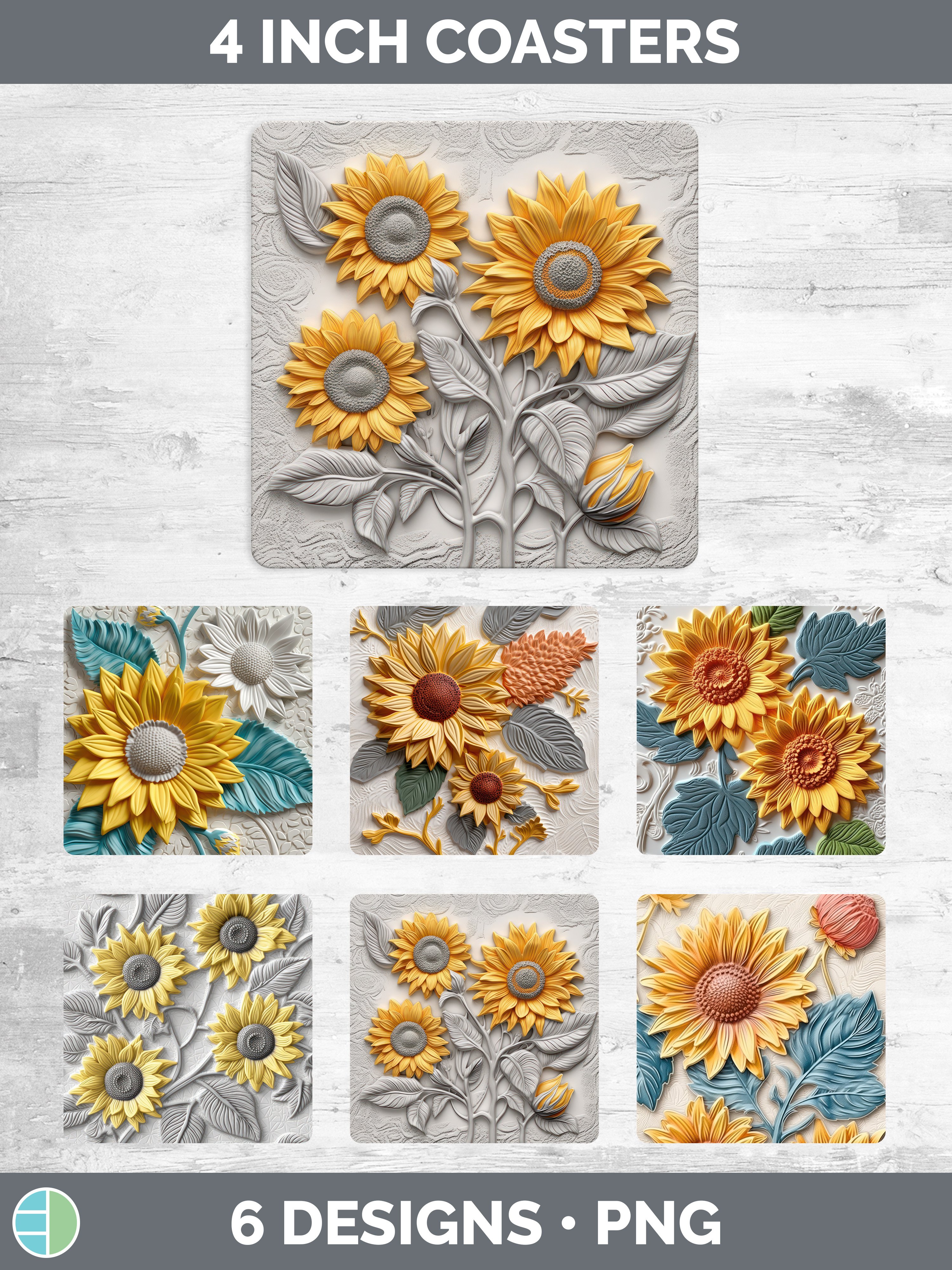 3D Sunflower Flowers Square Coaster | Sublimation Coaster De