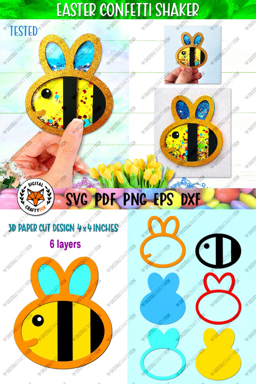 Bee Confetti Shaker SVG, 3D Easter Paper Cut SVG