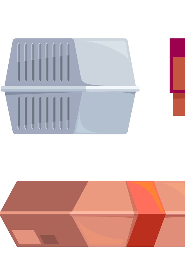 Lunch boxes. Food cardboard containers plastic packs fastfoo