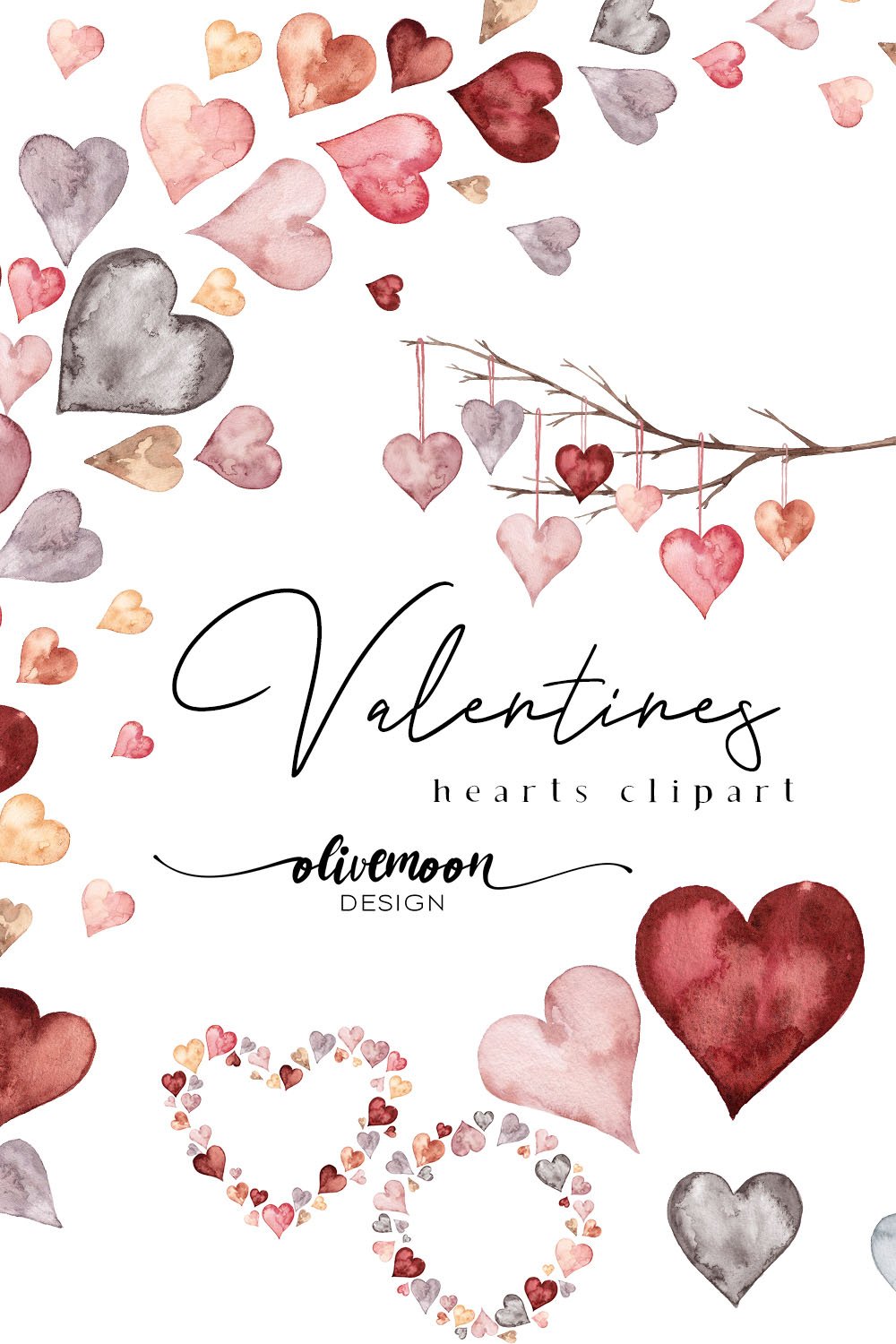 Valentine Clipart Neutral Pink Burgundy Valentines Day Heart