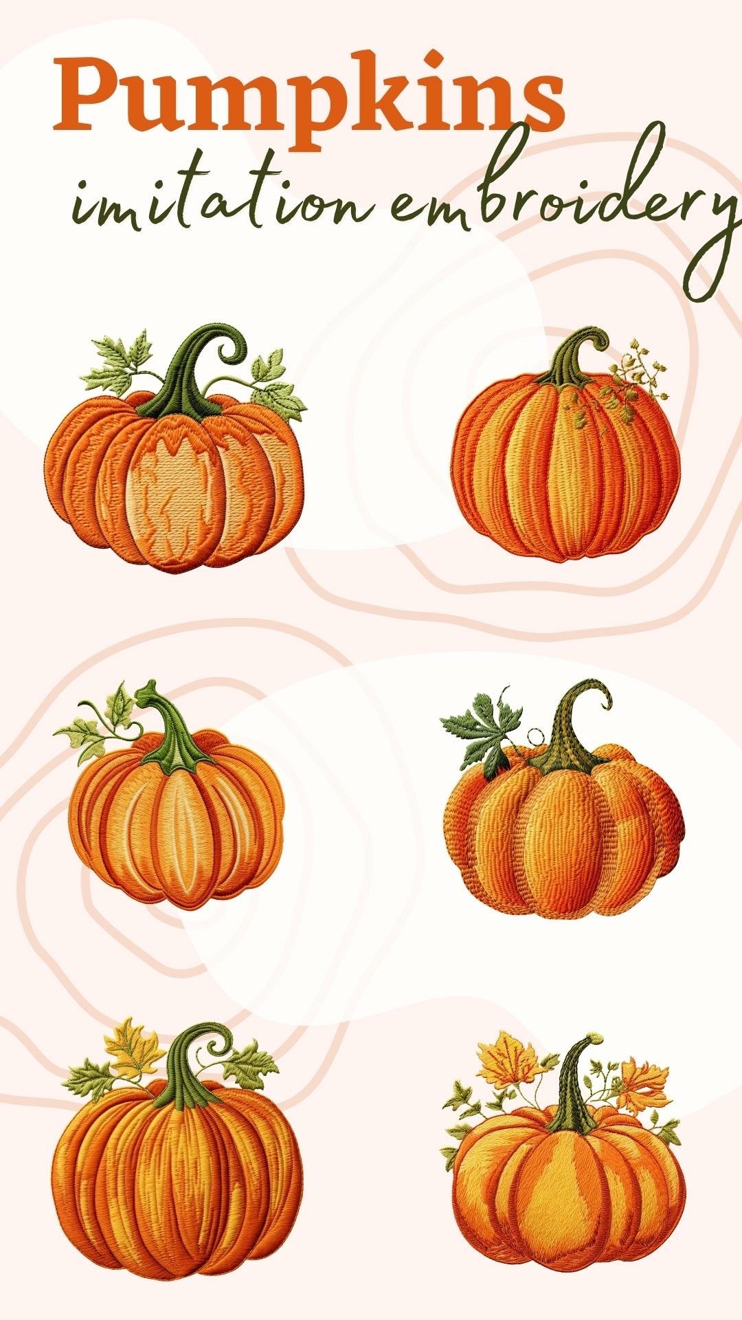 Fall Pumpkins Clip Art Bundle - Png Imitation Embroidery