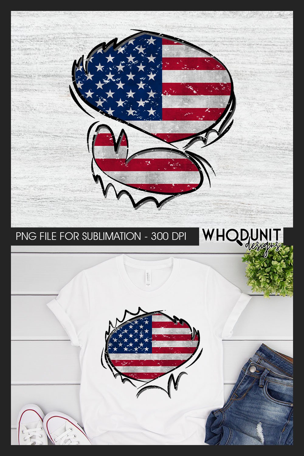 4th of July Sublimation| Ripped Shirt PNG| American Flag