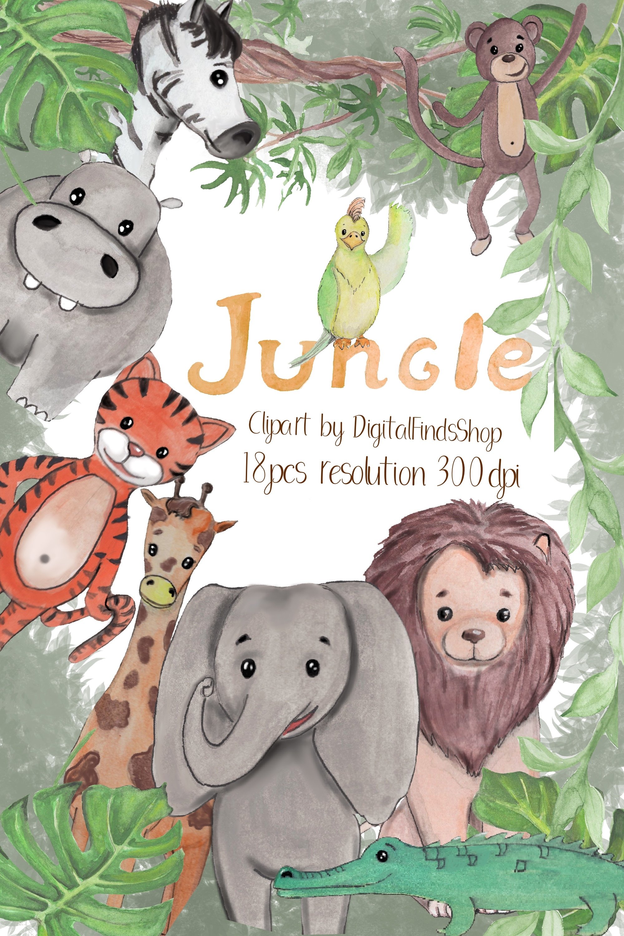 Jungle clipart, animals clipart in PNG and PDF (1020439)