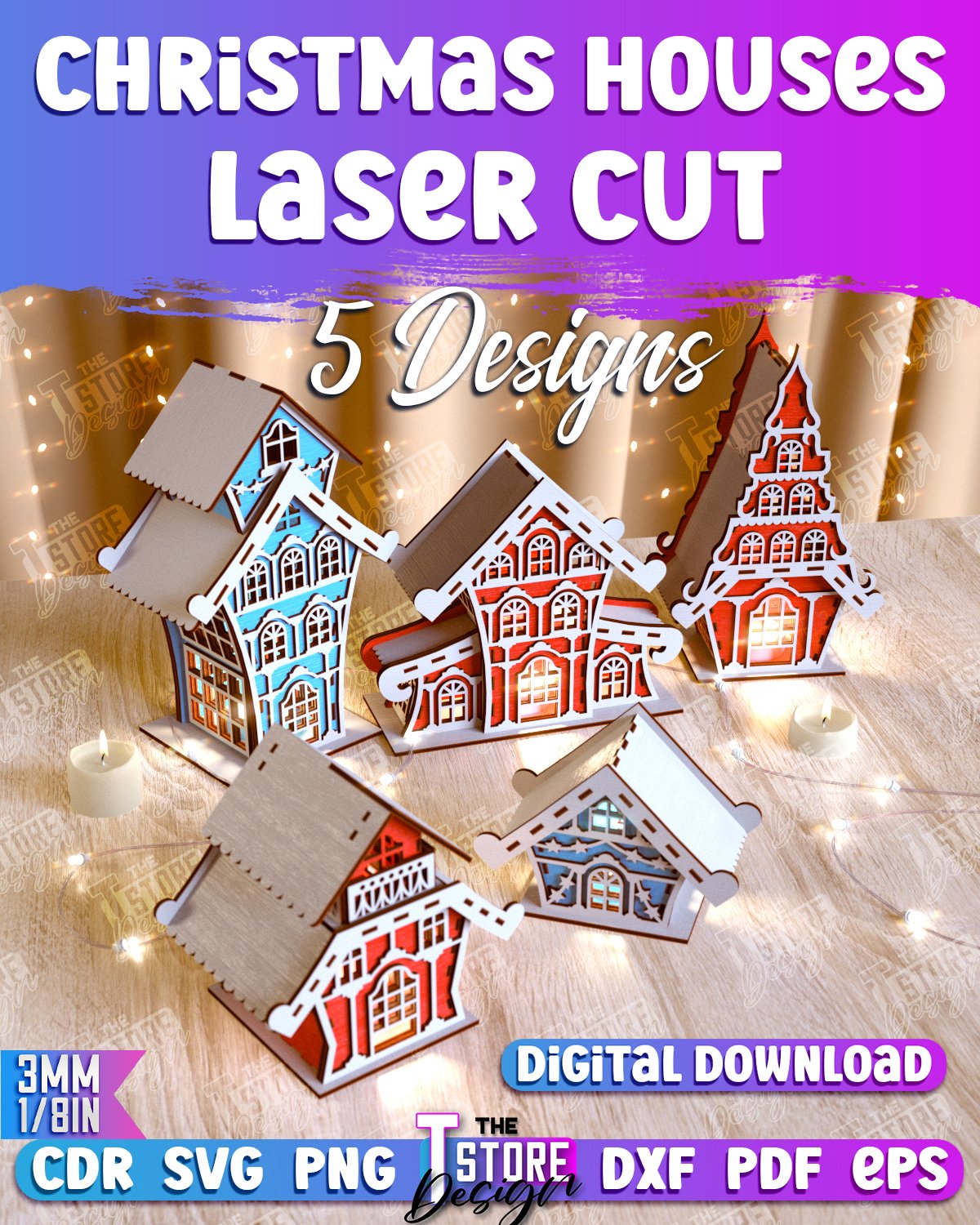 Christmas Houses Laser Cut Bundle | Christmas Village Laser