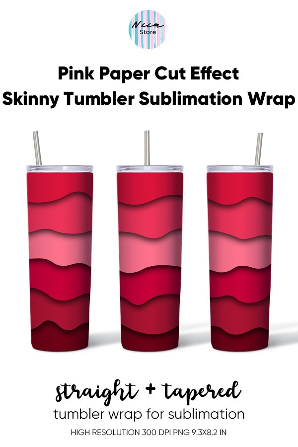 Pink Paper Cut Effect Skinny Tumbler Sublimation Wrap