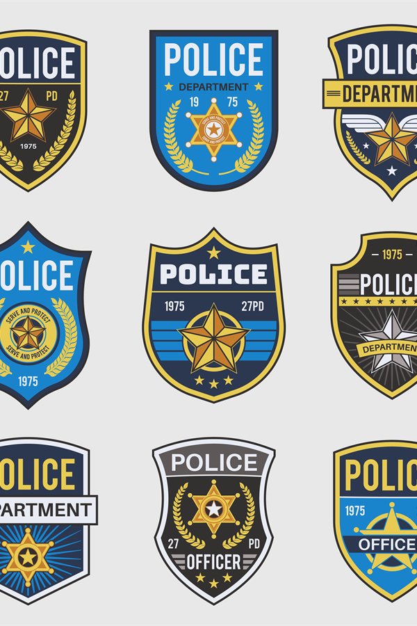 Police badges. Officer government badge, special police secu