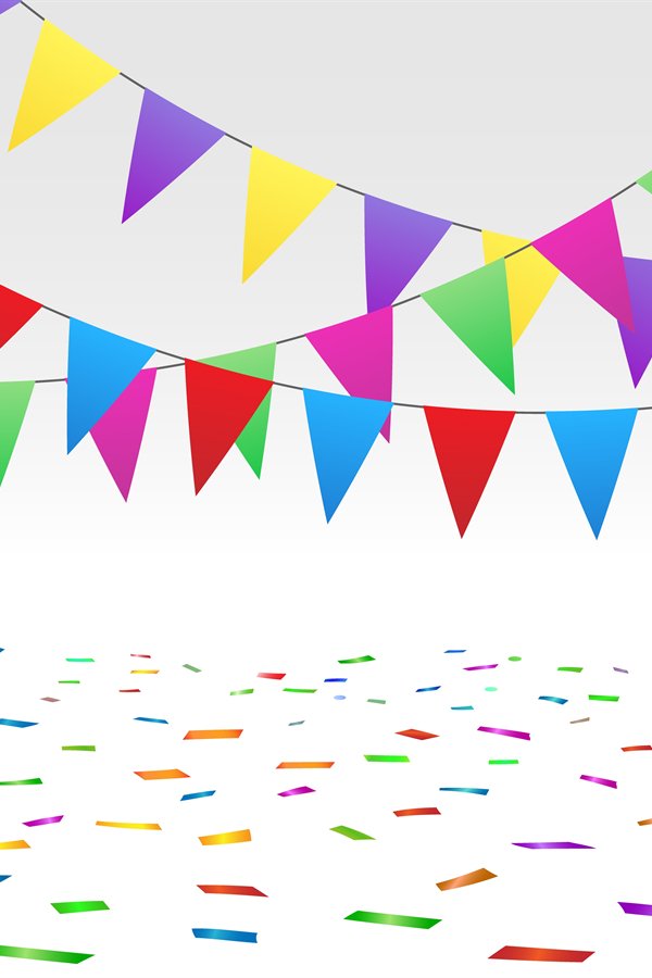Confetti floor and flags