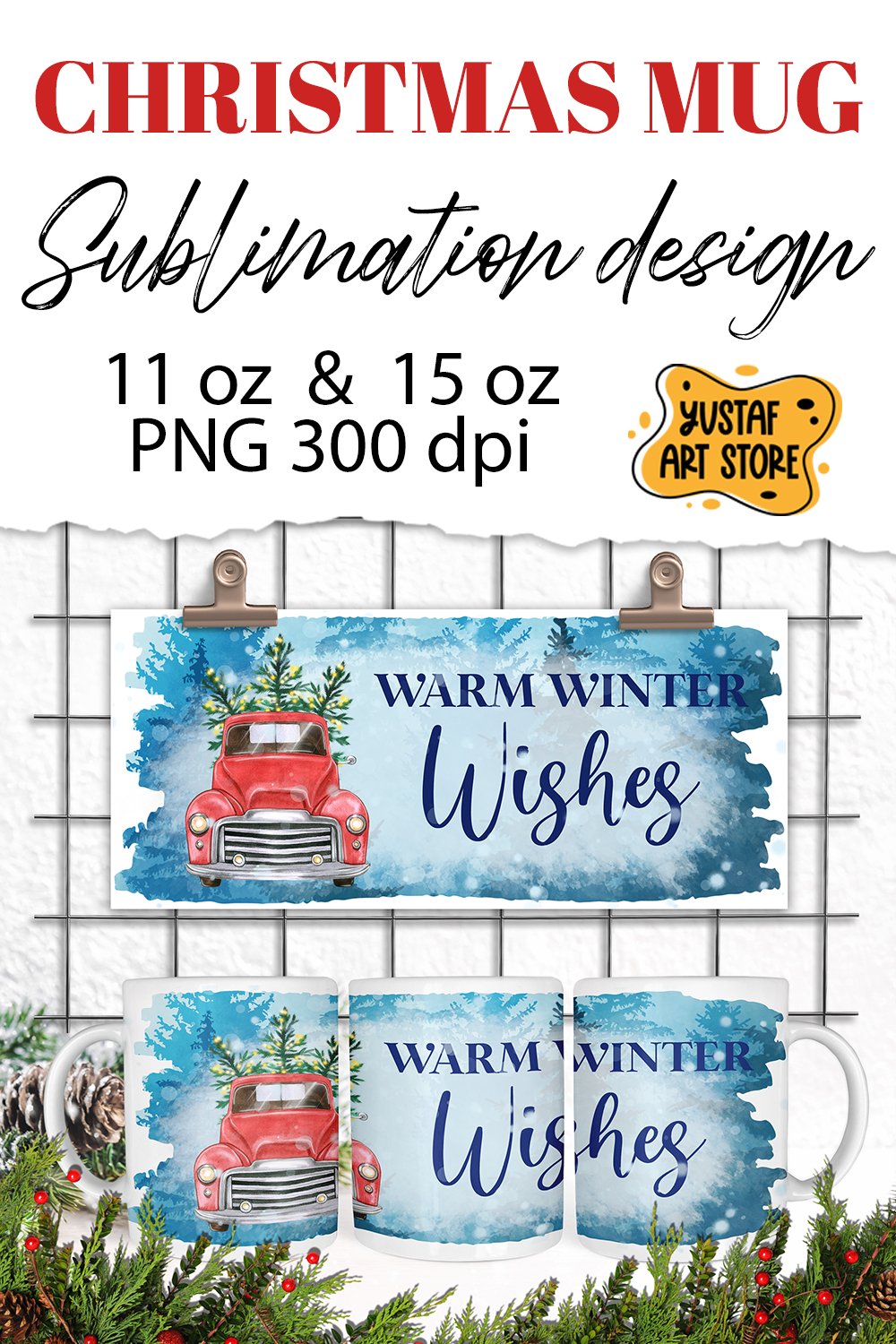 Warm winter wishes sublimation mug. Christmas Red truck mug
