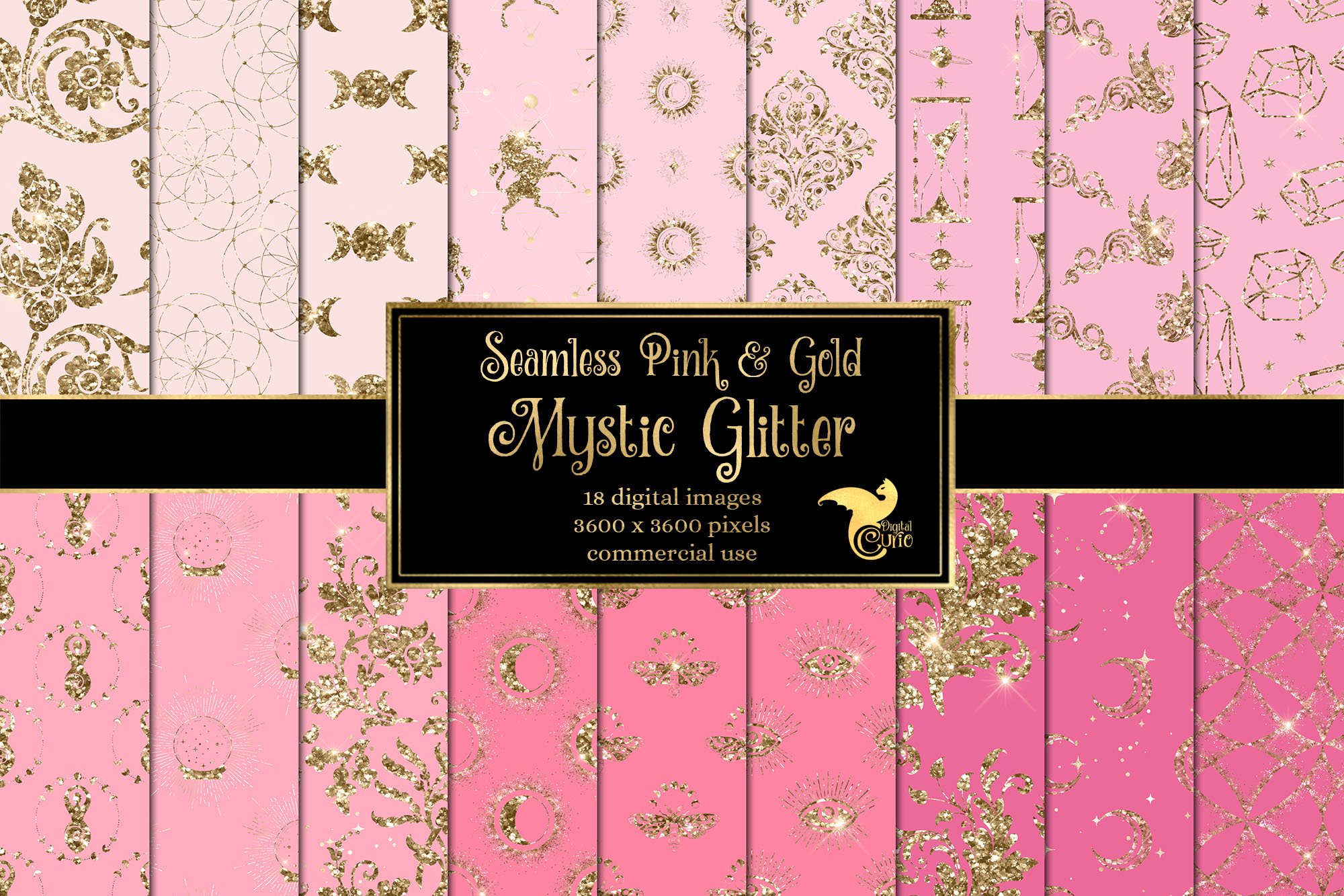 Pink and Gold Mystic Glitter Digital Paper